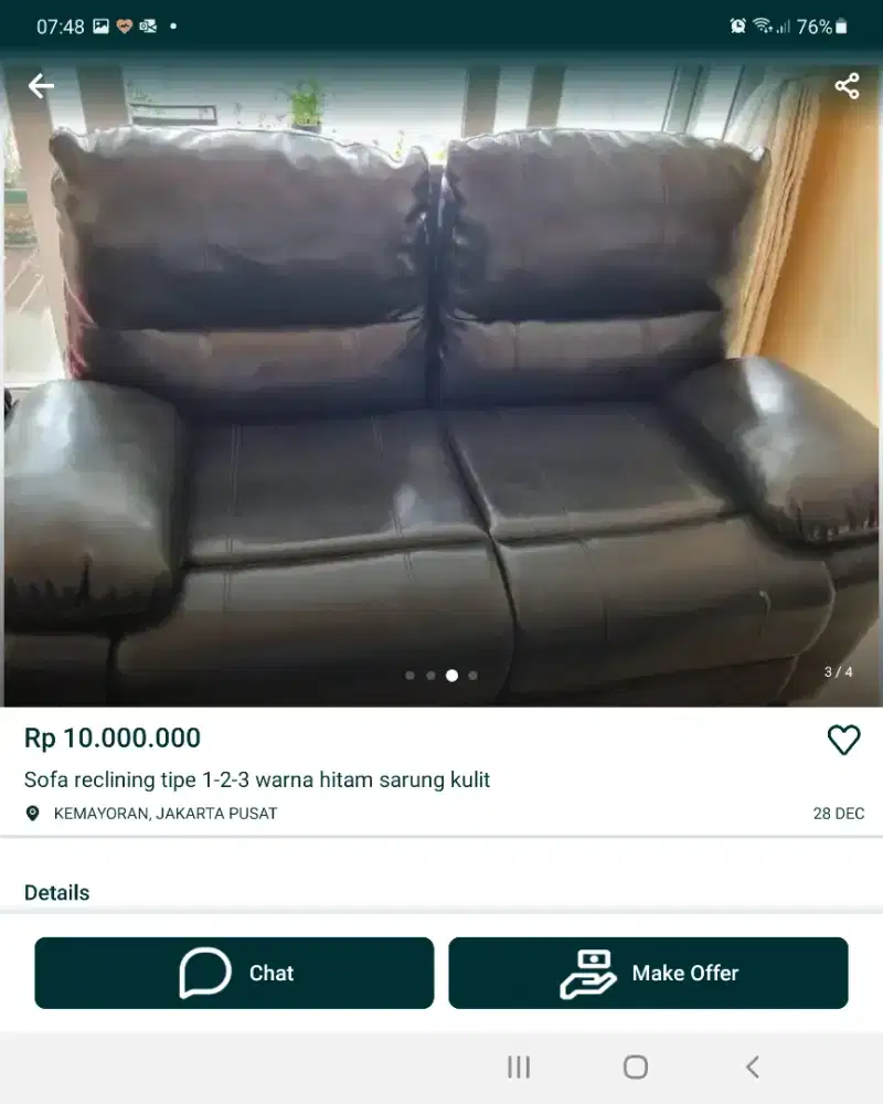 Sofa satu set 3 2 1 yang 1 recliner reclining semi kulit - Mebel ...