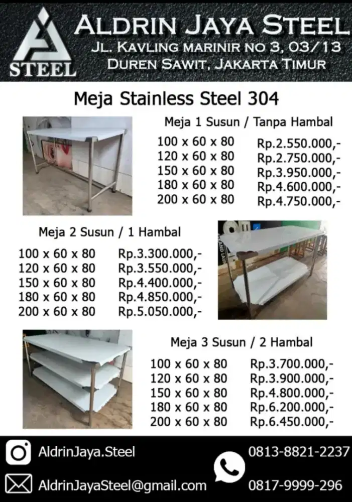 Meja Stainless Steel / Work Table / Meja Dapur / Meja Kerja 304 ...