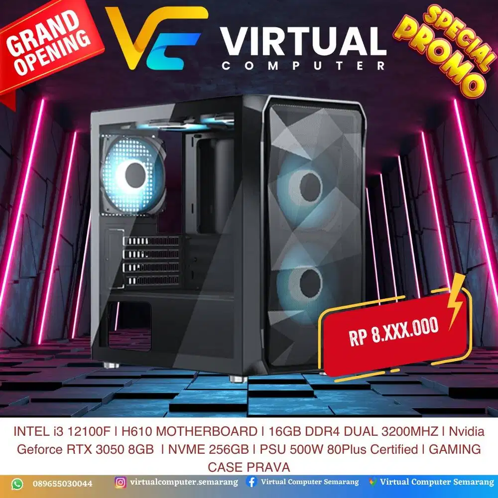 PC GAMING EDITING Intel i3 12100F | Nvidia RTX 3050 | NVME 256GB | NEW ...