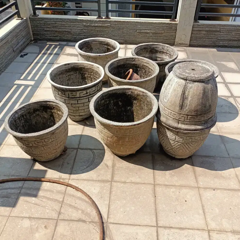 Pot bunga batu semen hitam bulat diameter dalam 37cm - Konstruksi dan ...