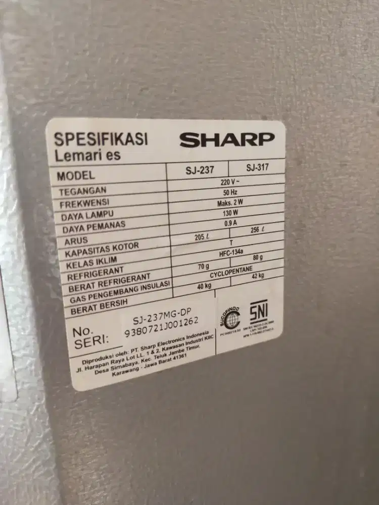 Sharp 2 pintu SJ-237 - Elektronik Rumah Tangga - 912365098