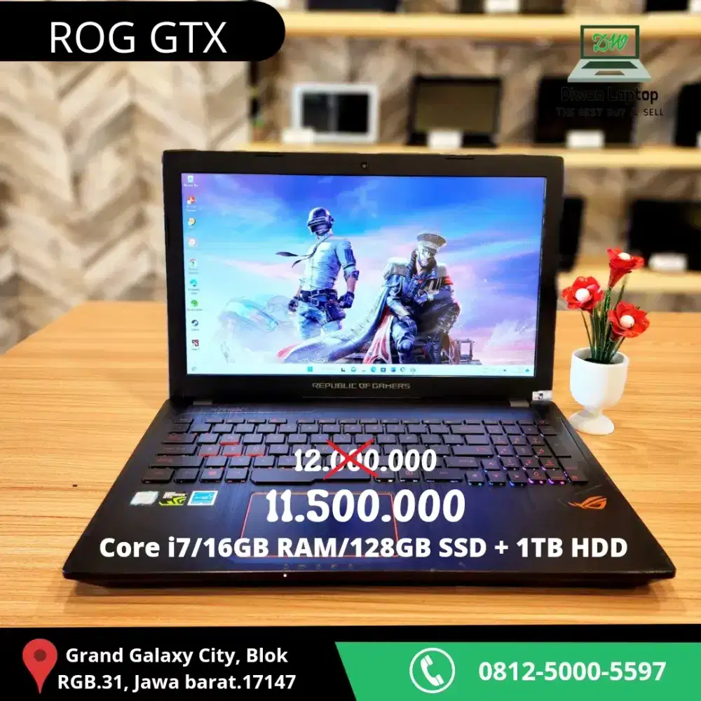 Laptop Gaming ASUS ROG Strix Nvidia i7 Ram 16GB SSD 128GB HDD1TB Bekas ...